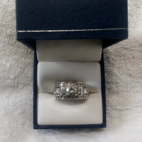 QVC | Jewelry | Diamonique Sterling Silver Three Ring Cz Wedding Set ...